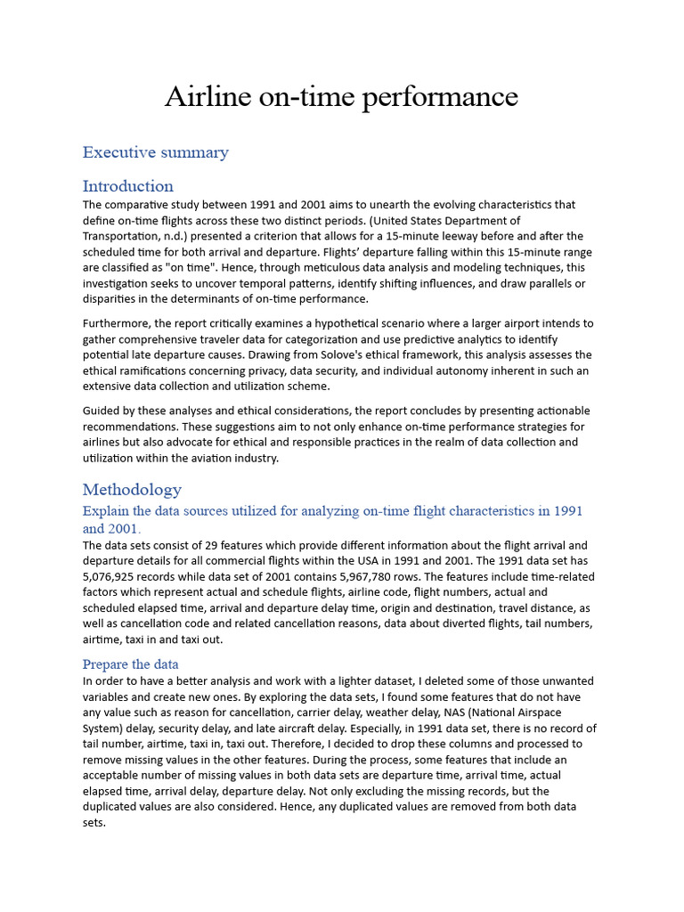 On-Time Flight Performance Analysis 1991-2001 | PDF | Privacy | Analytics