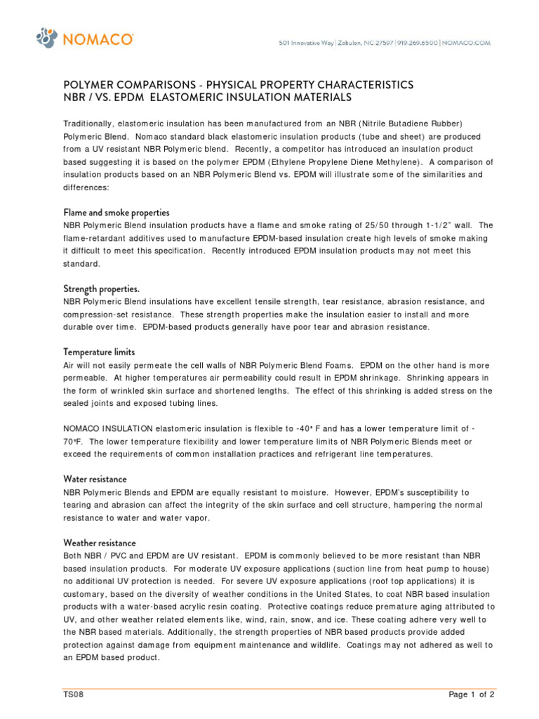 Ts08 NBR vs. Epdm Elastomeric Insulation Materials | PDF | Polymers ...