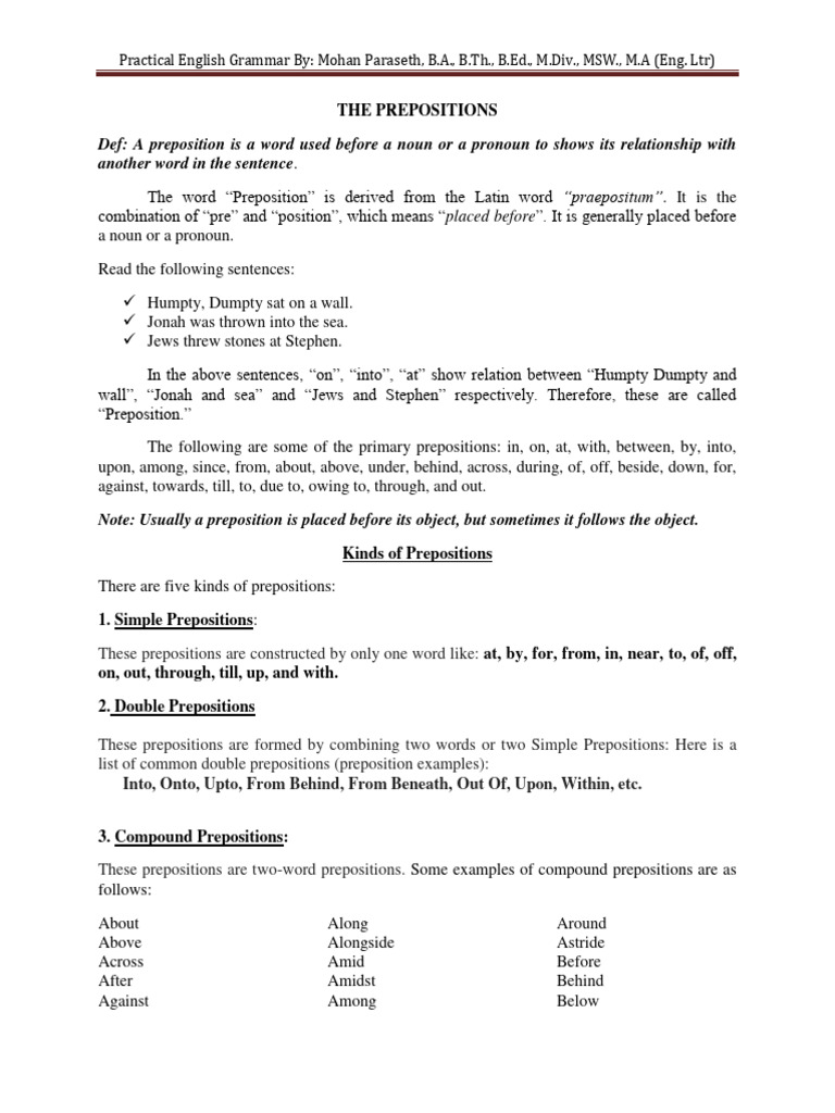 PREPOSITIONS | PDF | Preposition And Postposition | Verb