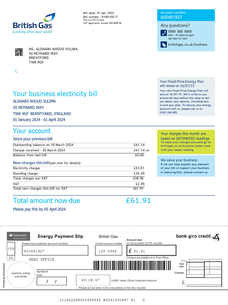 British-Gas-Bill | PDF | Cheque | Value Added Tax