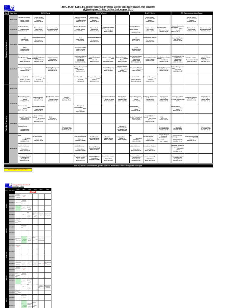 BBA, BSAF , BABS , BSE Program Classes Schedule for Summer 2024 (2) | PDF | Business Economics ...
