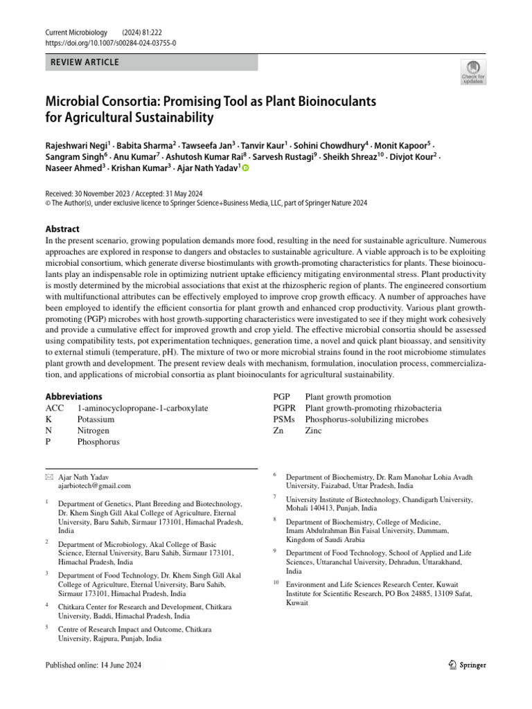 Microbial Consortia: Promising Tool As Plant Bioinoculants For ...