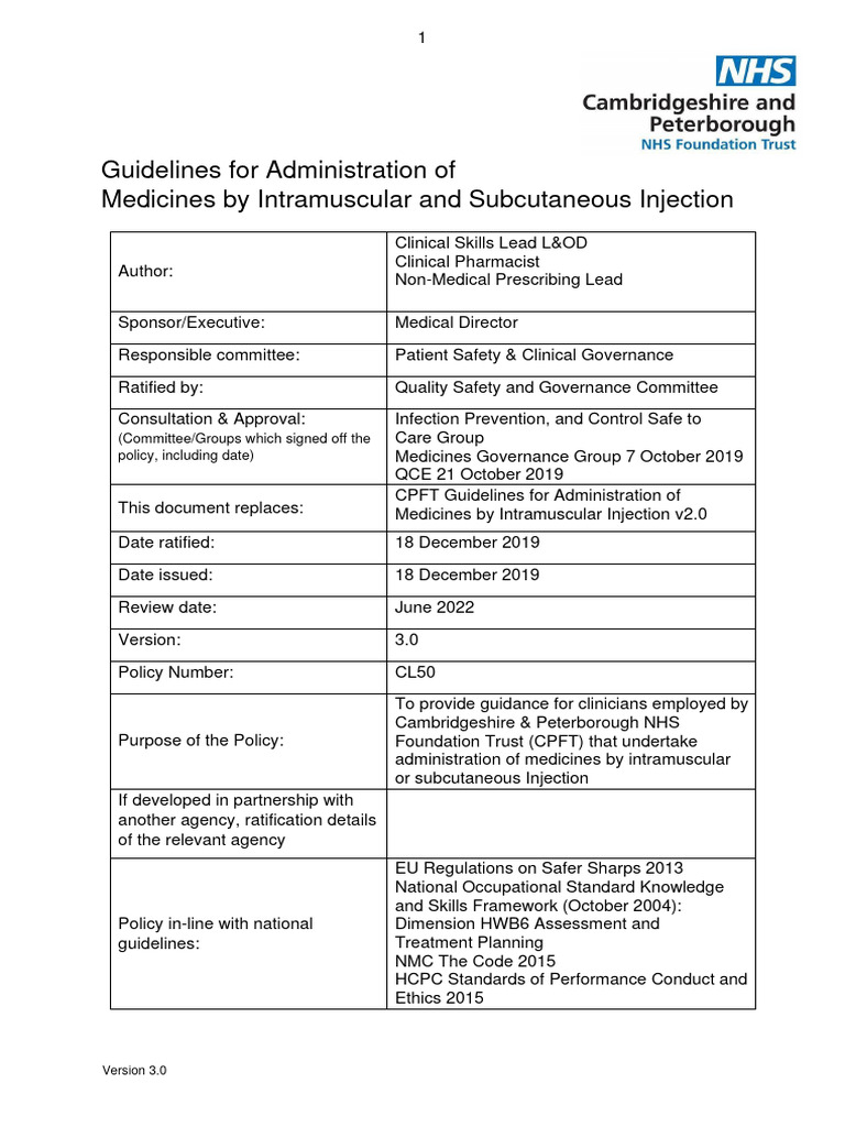 Guidelines for admin of Intramuscular and subcutaneous injections v3 ...