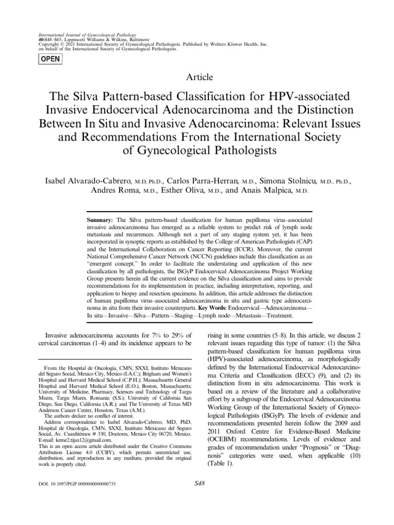 The Silva Pattern Based Clasification For HPV Associated Invasive ...