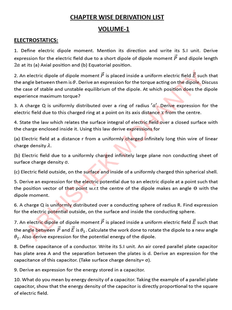 Chapter Wise Derivation List Vol-1 | PDF | Inductance | Capacitor