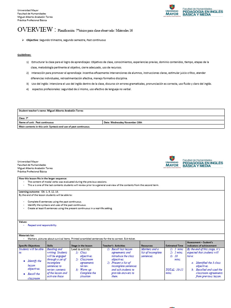 LESSON PLAN FORMAT - Observation 2 - Miguel Alberto Anabalón Torres ...