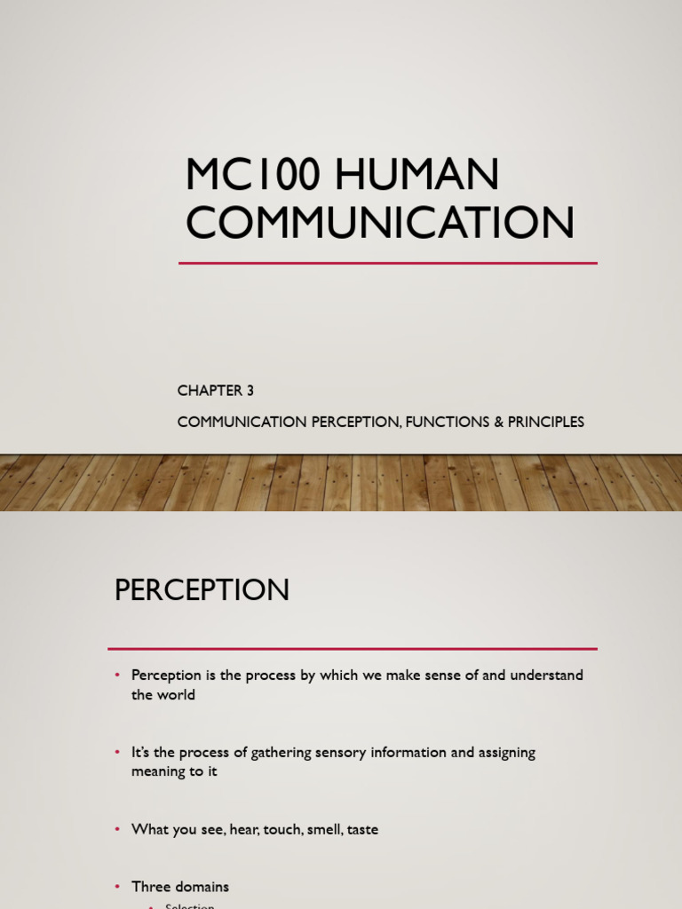 MC100 - Chapter 3 Communication Perception, Function and Principles | PDF | Perception ...