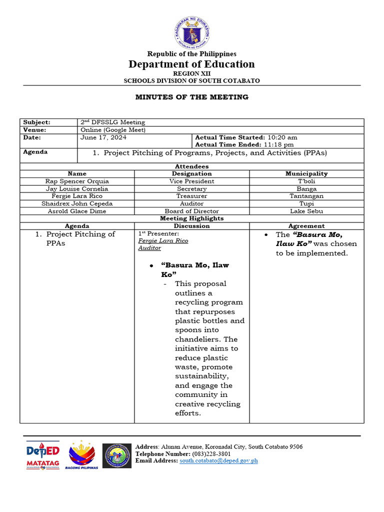 MinOTMeet 2nd DFSSLG Meeting | PDF | Sustainability