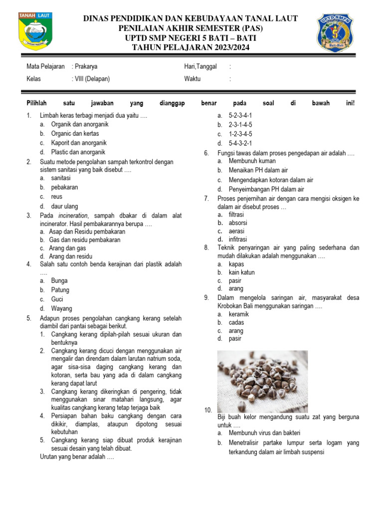 Soal Uas Prakarya Kelas 8 | PDF