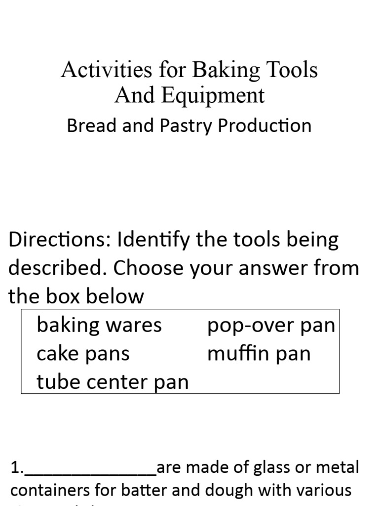 Activities For Baking Tools and Equipment | PDF | Cakes | Baking