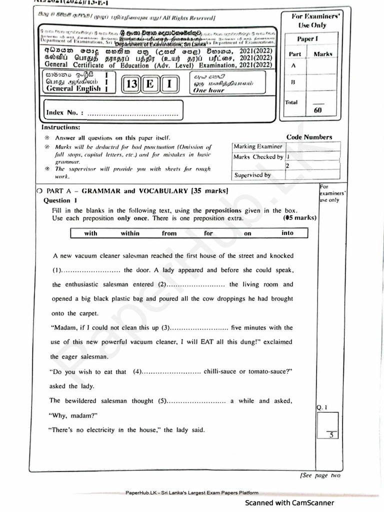 GCE Advanced Level 2021 General English Past Paper | PDF