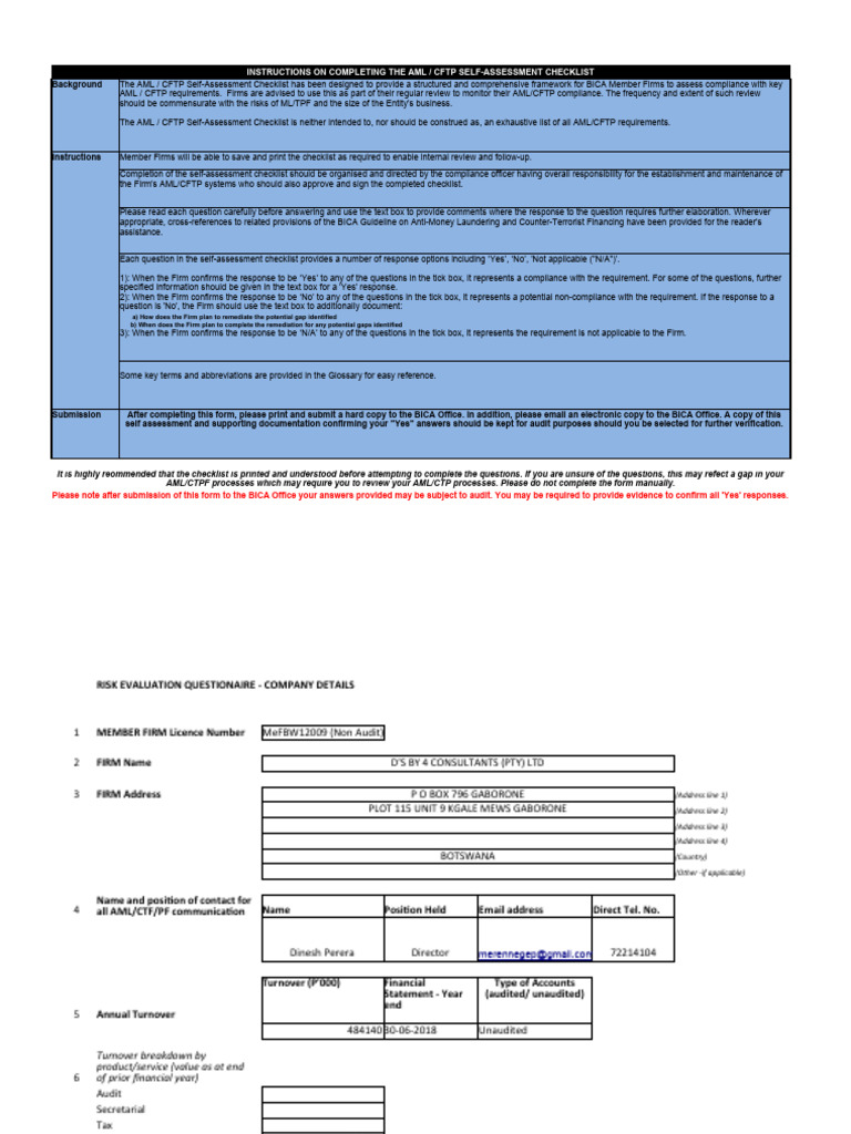 Aml Self_assessment_checklist for Member Firms Final | Download Free ...