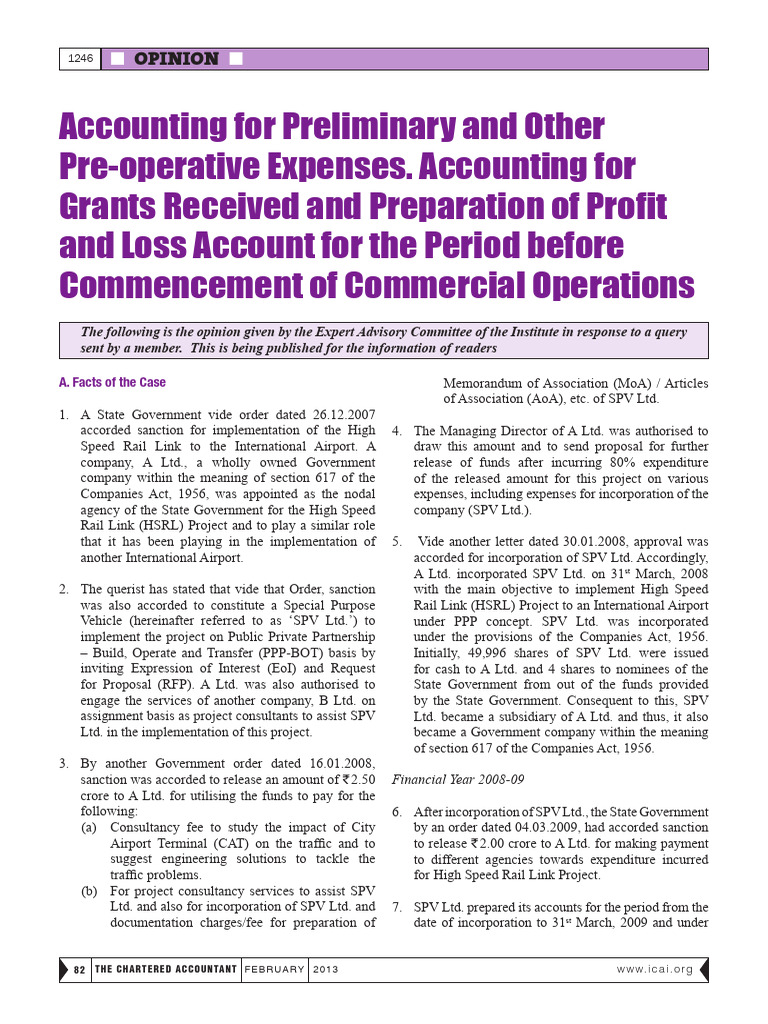 EAC Opinion On Accounting Preliminary, Preoperative Expenses & For ...