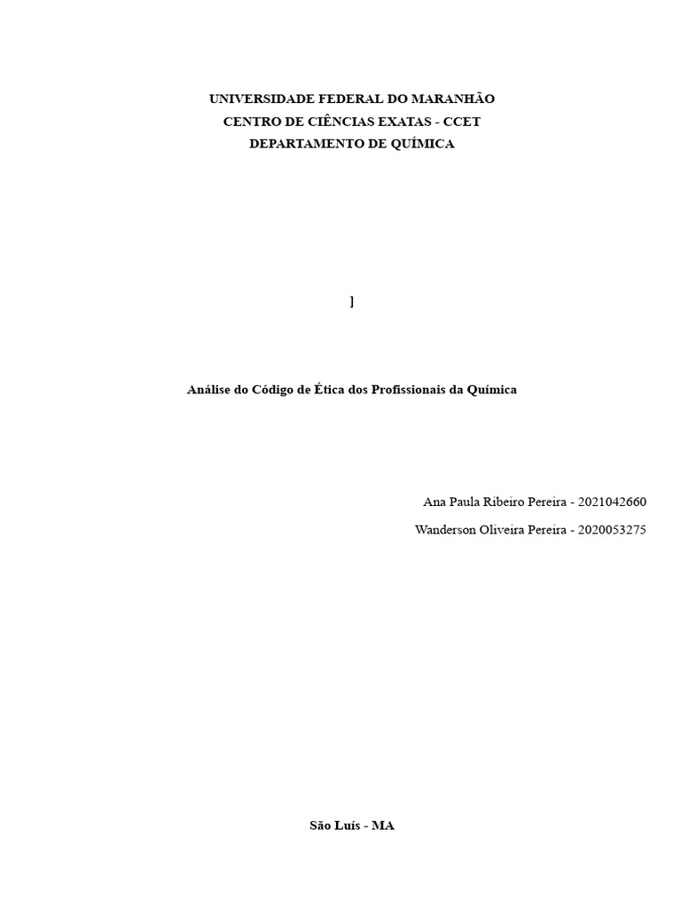 Analise Do Códido de Quimica | PDF | Science | Química