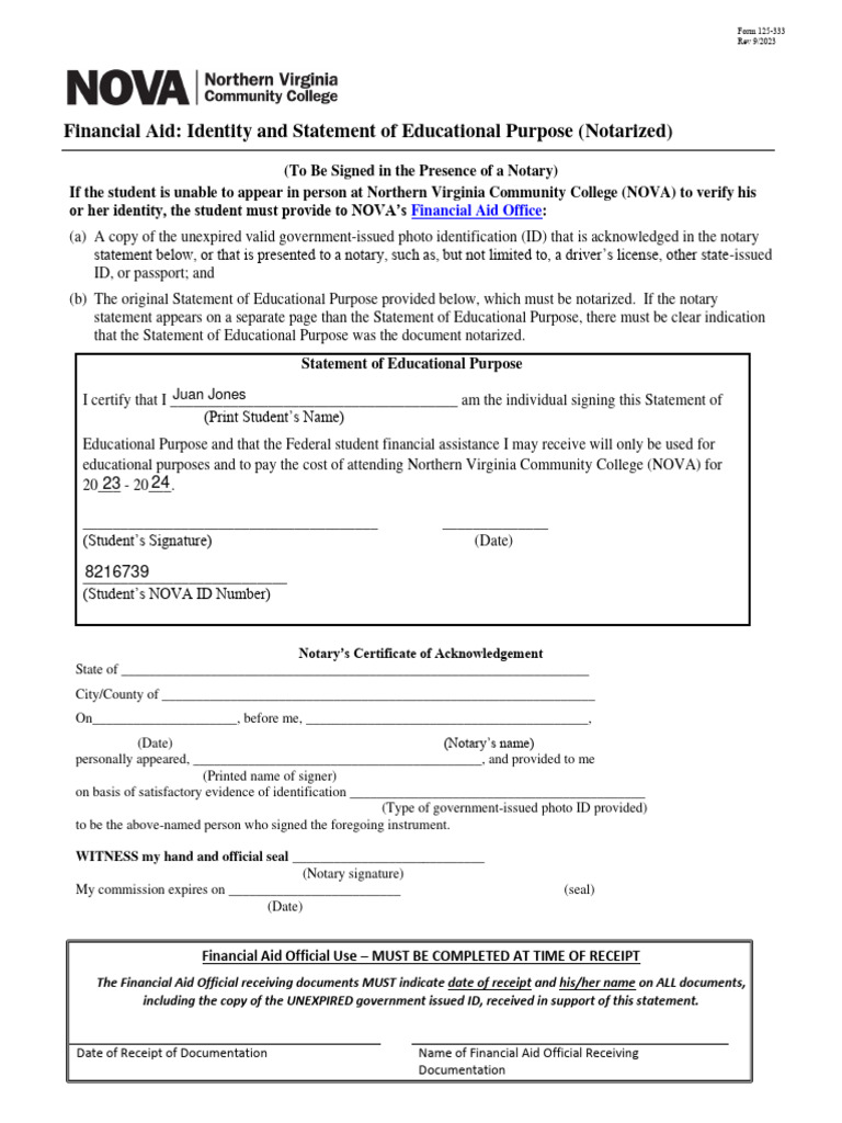 Statement of Educational Purpose NOVA - 2 | PDF | Identity Document | Notary Public