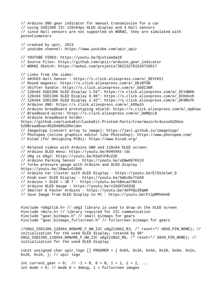 ARDUINO Gear Indicator - Ino | PDF | Arduino | Computing
