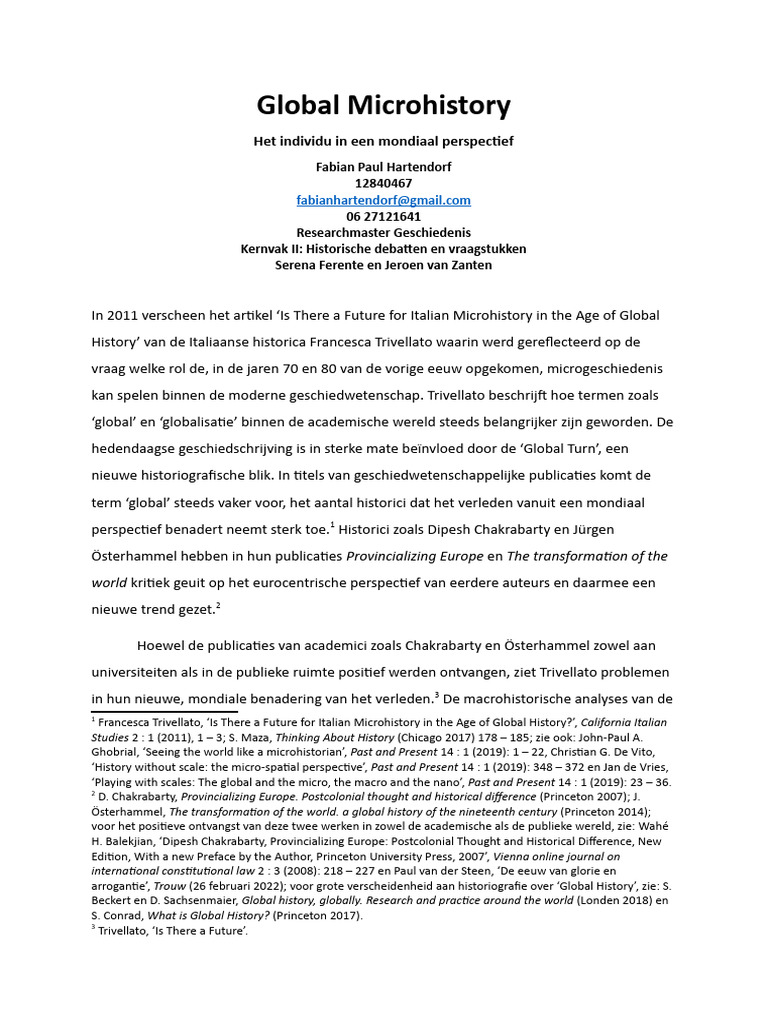 Paper Kernvak II Fabian Hartendorf Global Microhistory | PDF