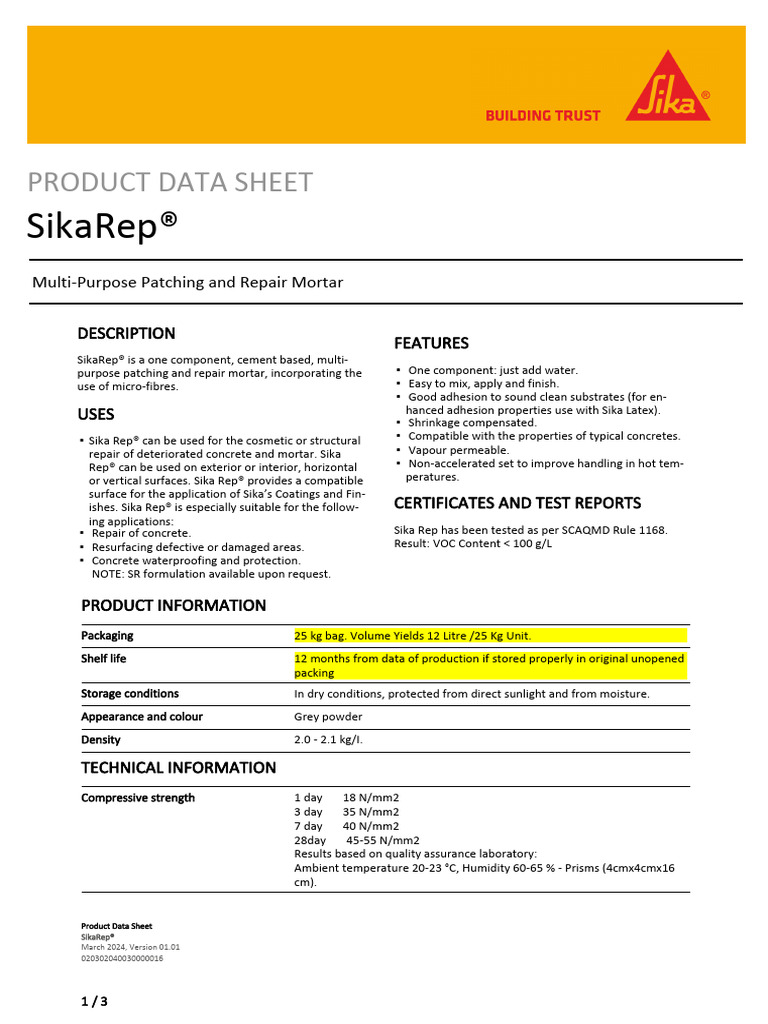 Sikarep - PDF# - Text SikaRep® Is A One Component, Cement Based, Multi ...