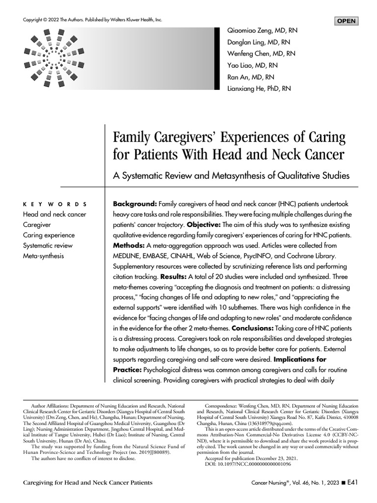 Care Givers Burden Neck and Reast Cancer | PDF | Caregiver | Head And ...