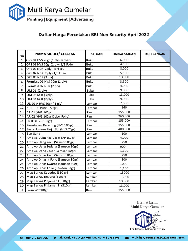 Surat Penawaran Percetakan 2022 | PDF | Griya & Taman