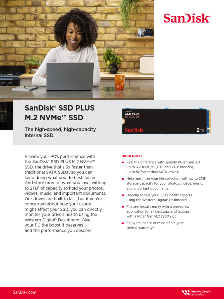 data-sheet-sandisk-ssd-plus-m2-nvme | Download Free PDF | Solid State Drive | Computer Science