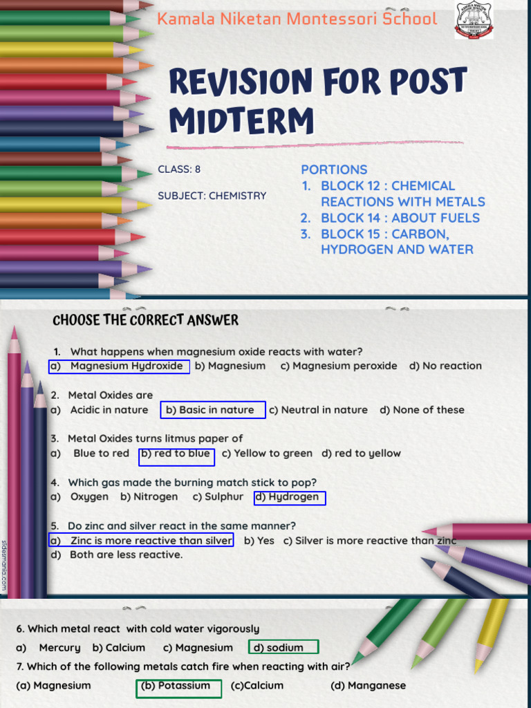 Class 8 Chem Post Midterm Revision 2023-24 | PDF | Magnesium | Sodium Carbonate