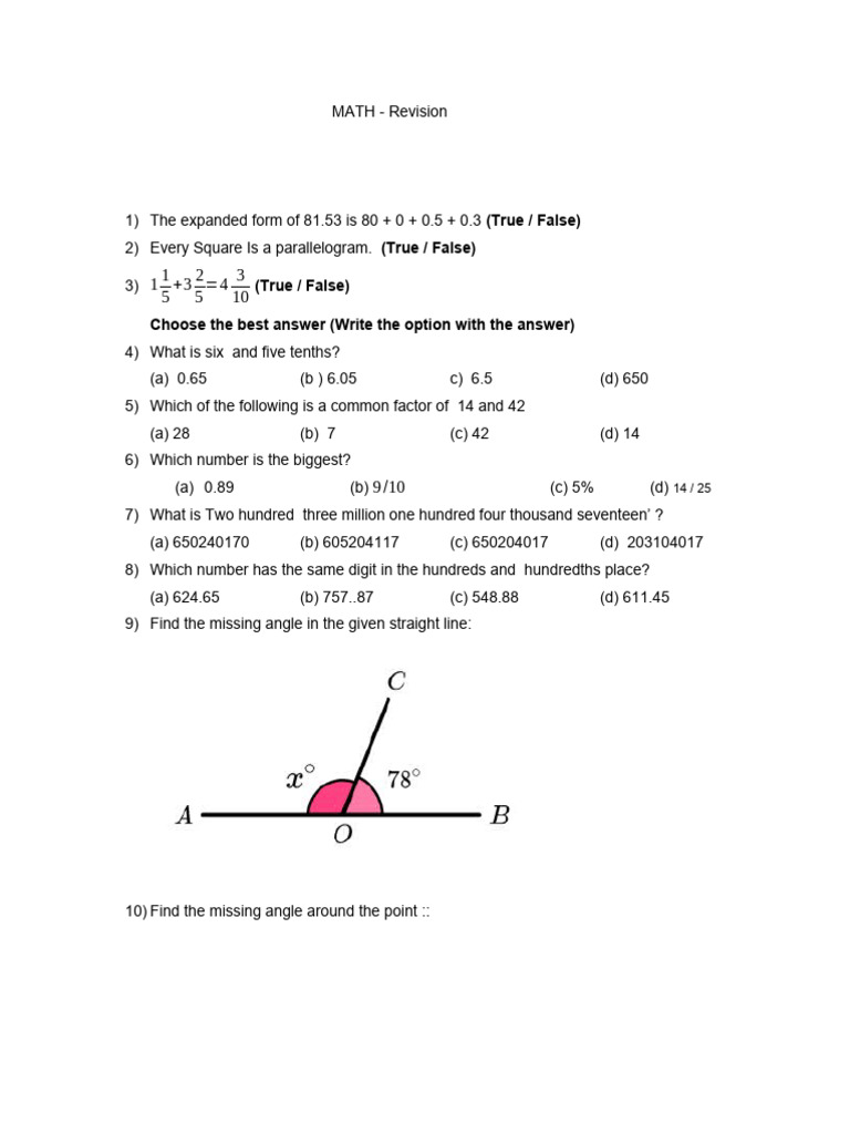 MATH - Revision G5 | PDF | Numbers | Arithmetic