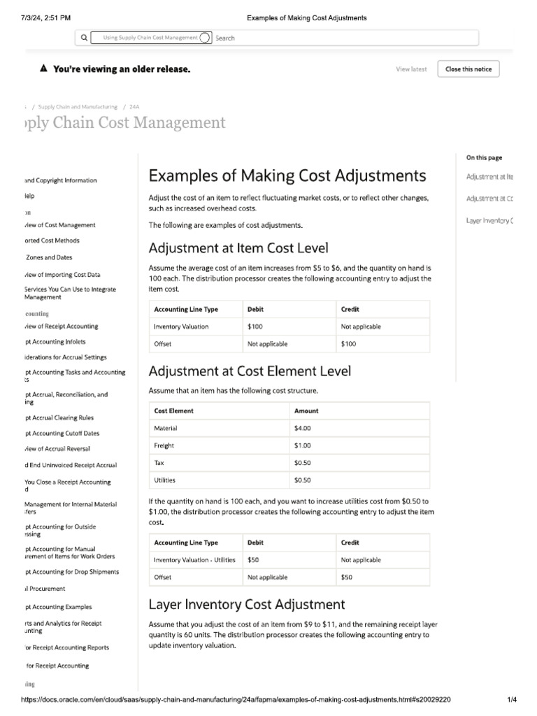 Examples of Making Cost Adjustments v23 | PDF