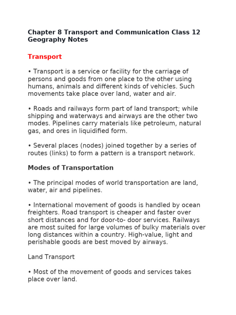 Transport and Communication Overview | PDF | Canal | Suez Canal