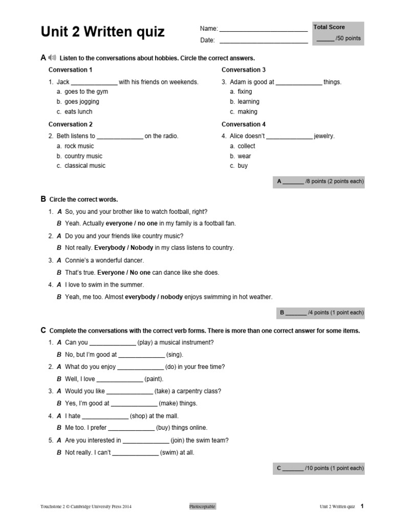 COURSE 5 UNIT 2 WRITTEN QUIZ | PDF
