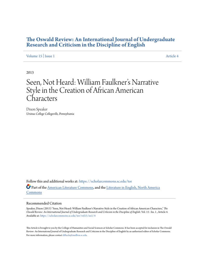 Seen Not Heard William Faulkner S Narrative Style in The Creation of ...
