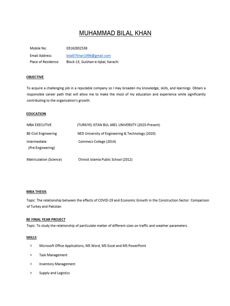 Muhammad Bilal Khan Resume | PDF | Sales | Product (Business)