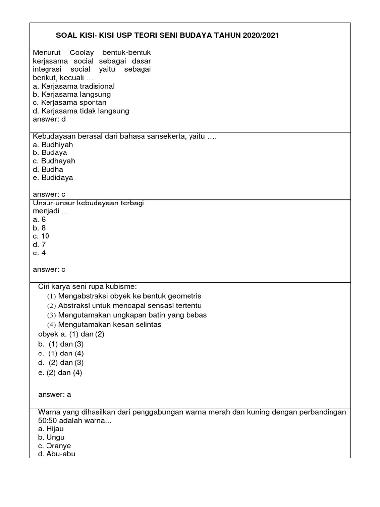 Soal Kisi2 Usp 20202021 | PDF | Metode & Bahan Ajar