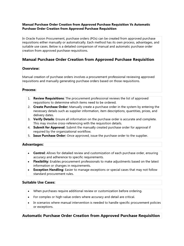 Manual or Automatic Purchase Order Creation From Approved Purchase ...