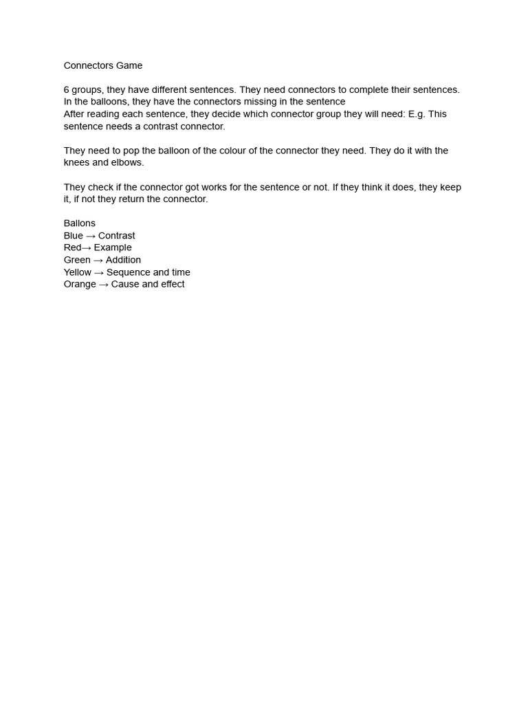 Connectors Game | PDF | Language Arts & Discipline