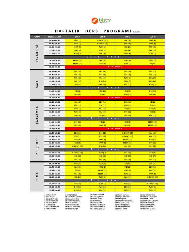 10.sinif Ders Programi 24.04.2023 | PDF