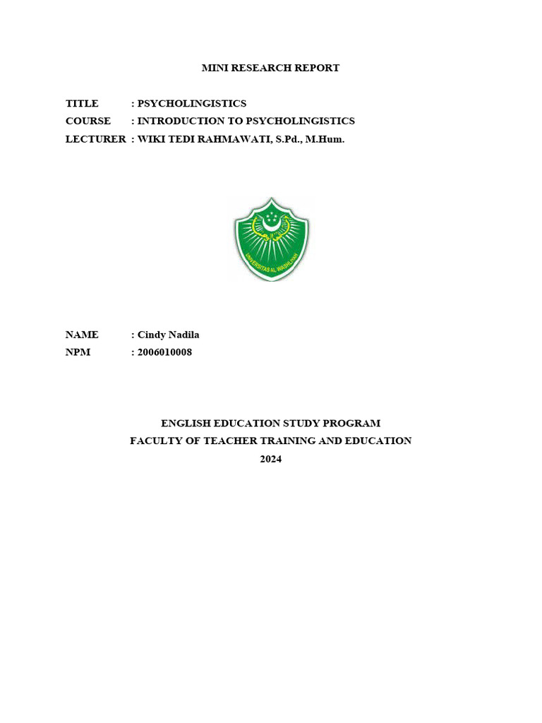Mini Reserach Report in Psycholinguistics | PDF | Semantics | Psycholinguistics