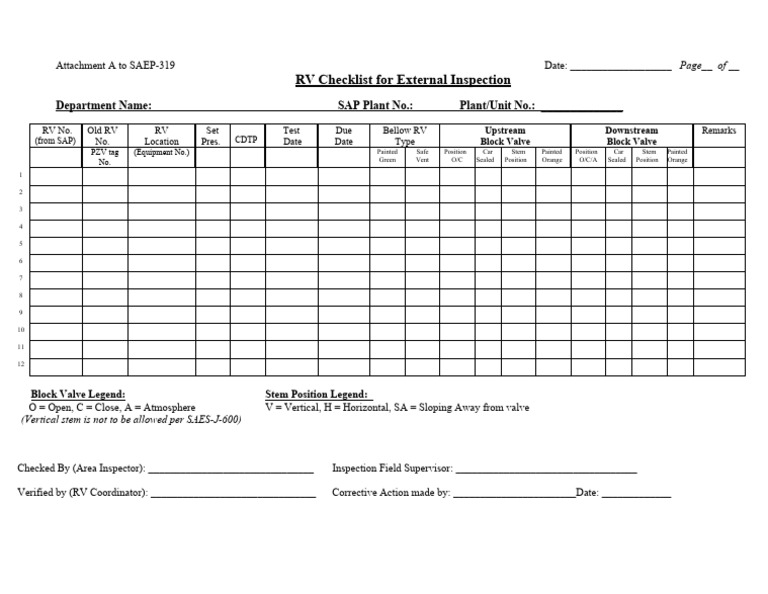 SAEP-319A RV Checklist For External Inspection | PDF