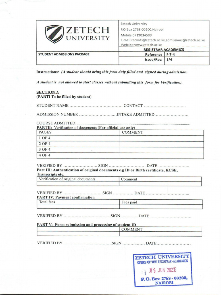 ZU Admission Form | PDF