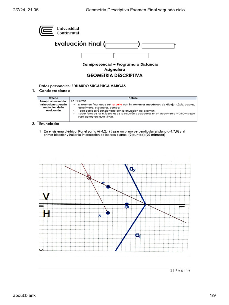 Geometria Descriptiva Examen Final Segundo Ciclo | PDF | Infografia | Geometria clasica