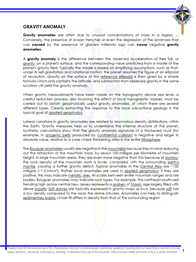 Gravity Anomalies and Methods of Measuring Gravity Edit | PDF | Natural ...