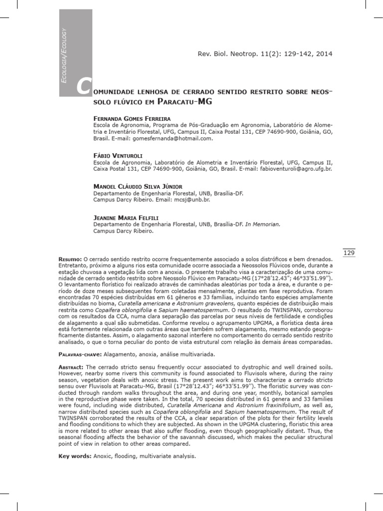 Comunidade Lenhosa de Cerrado Sentido Restrito Sob | PDF | Solo | Clima