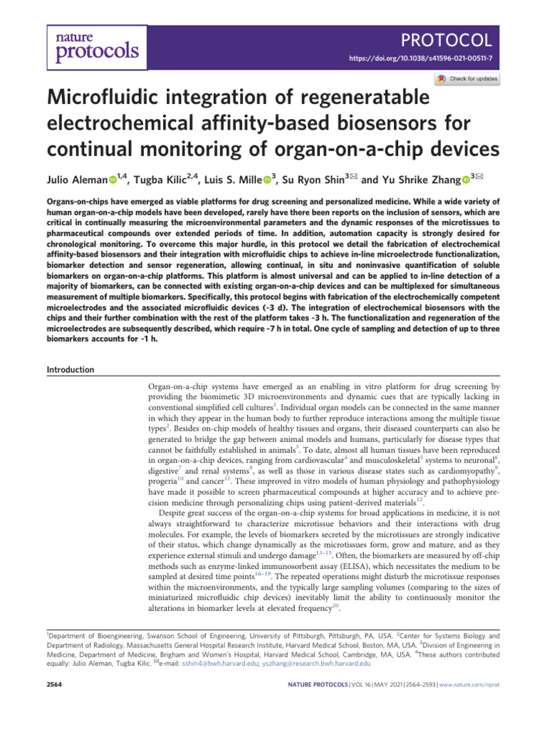 Micro Uidic Integration of Regeneratable Electrochemical Af Finity-Based Biosensors For ...