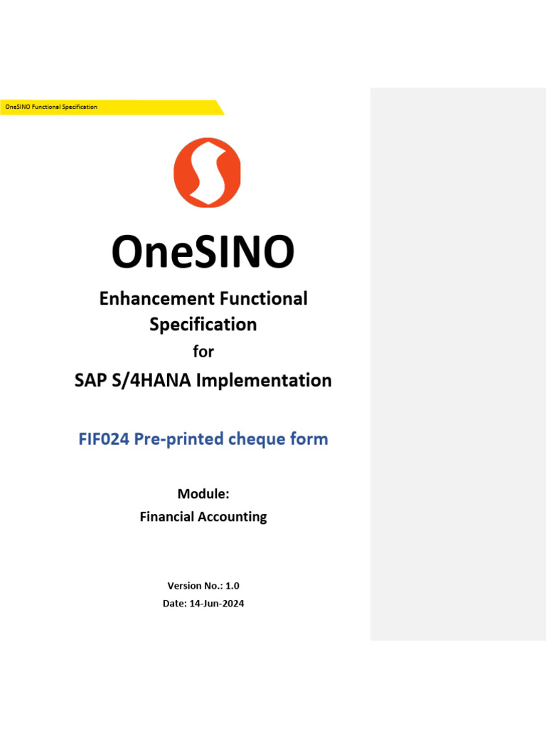 FIF024 OneSINO - Enhancement - Pre-Printed Cheque Form - HSB HK | PDF ...