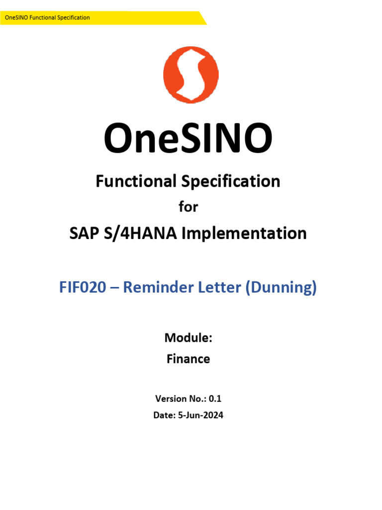 FIF020 - Reminder Letter (Dunning) | PDF | Specification (Technical ...