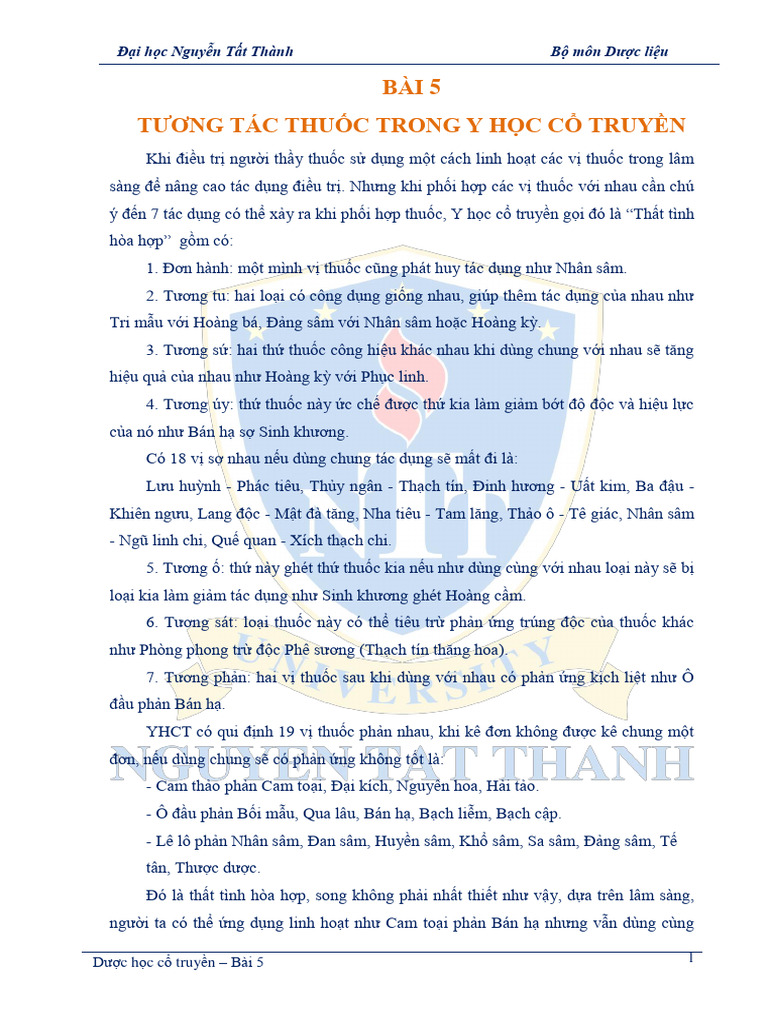 Bai 5 Tuong tac thuoc trong y hoc co truyen | PDF