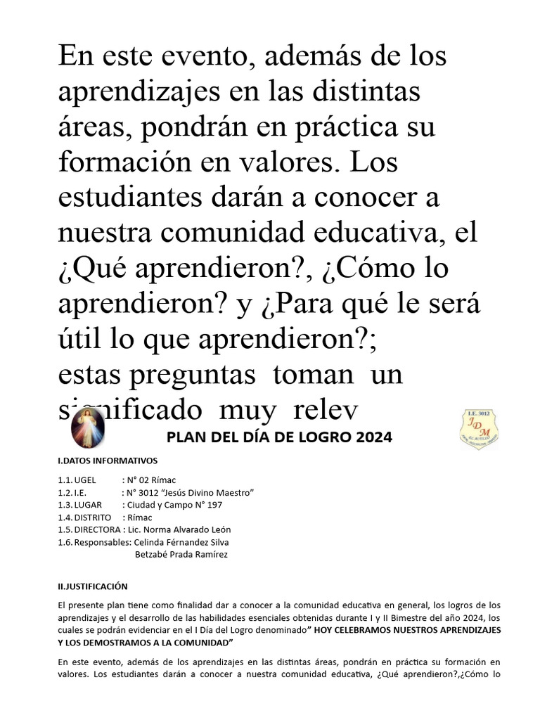 Día del Logro 2024: Aprendizajes y Valores | PDF | Maestros | Enseñando