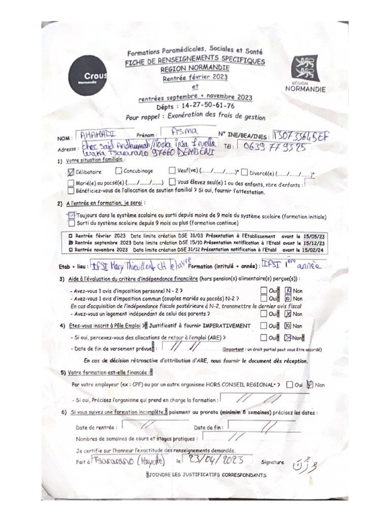 Fiche de Renseignements Specifiques | PDF