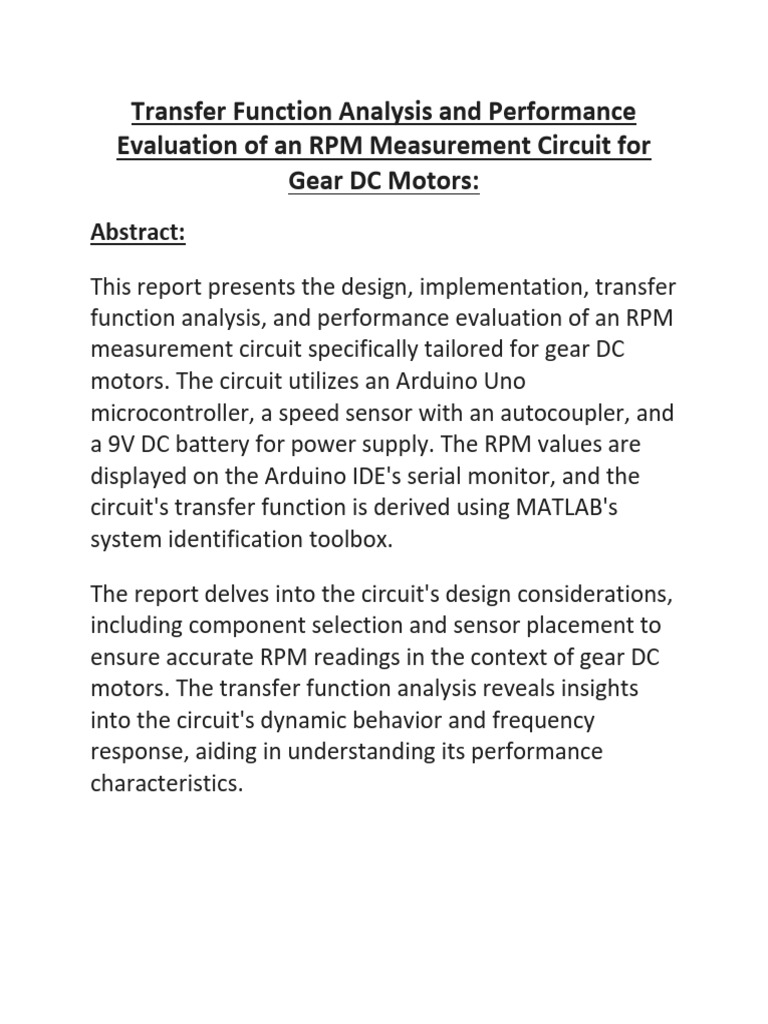 Transfer Function Analysis and Performance Evaluation of An RPM Measurement Circuit For Gear DC ...
