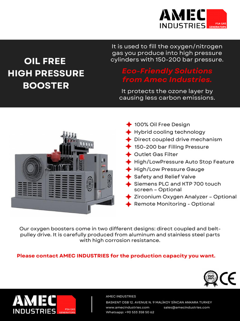 Amec Industries HGH Pressure Oil Free Booster - Brochure | PDF